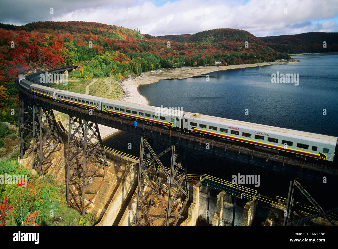 Aerial of Agawa Canyon Wilderness Park and train, Ontario, Canada Stock ...