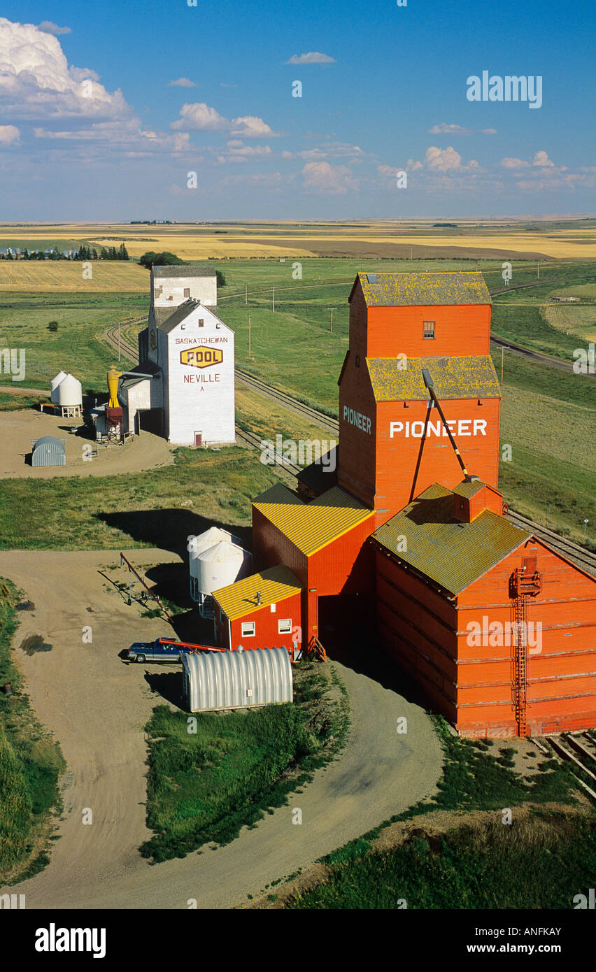 Aerial of grain elevators in Neville saskatchewan, Canada Stock Photo ...