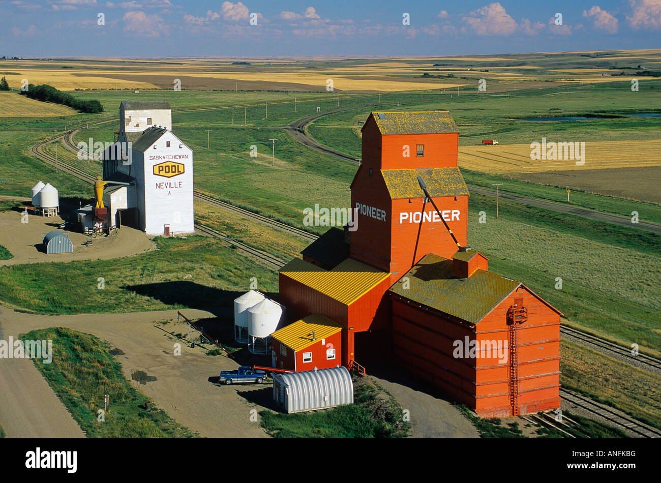 Aerial of grain elevators in Neville saskatchewan, Canada Stock Photo ...