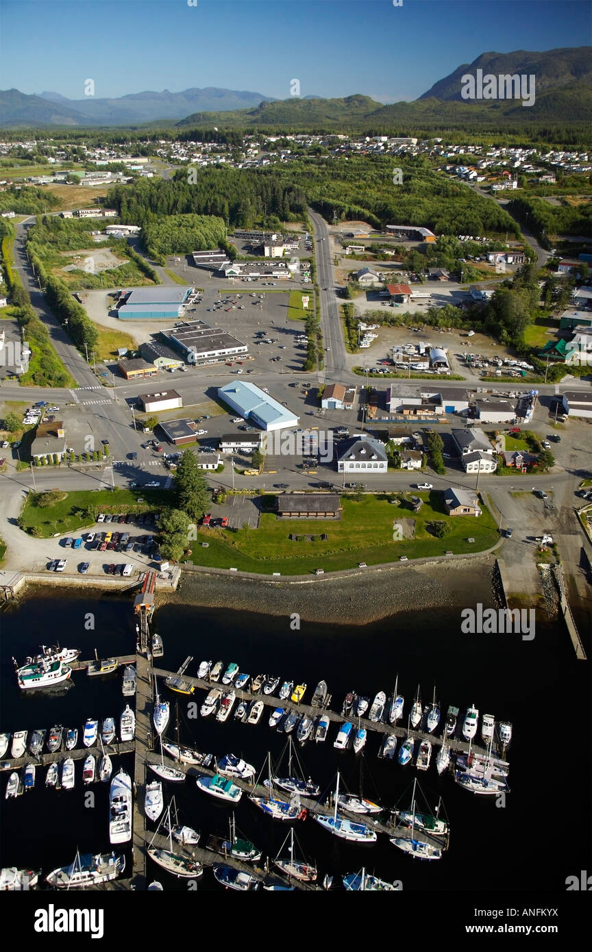 Aerial of Port McNeill on Northern Vancouver Island, british columbia ...