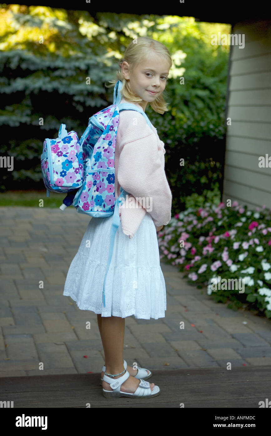 Six year old ready for her first day in first grade Stock Photo - Alamy