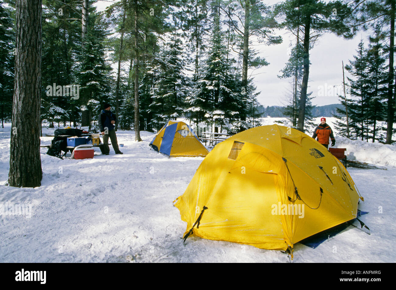 Winter campers at the Mew Lake Campground in Algonquin Provincial Park ...
