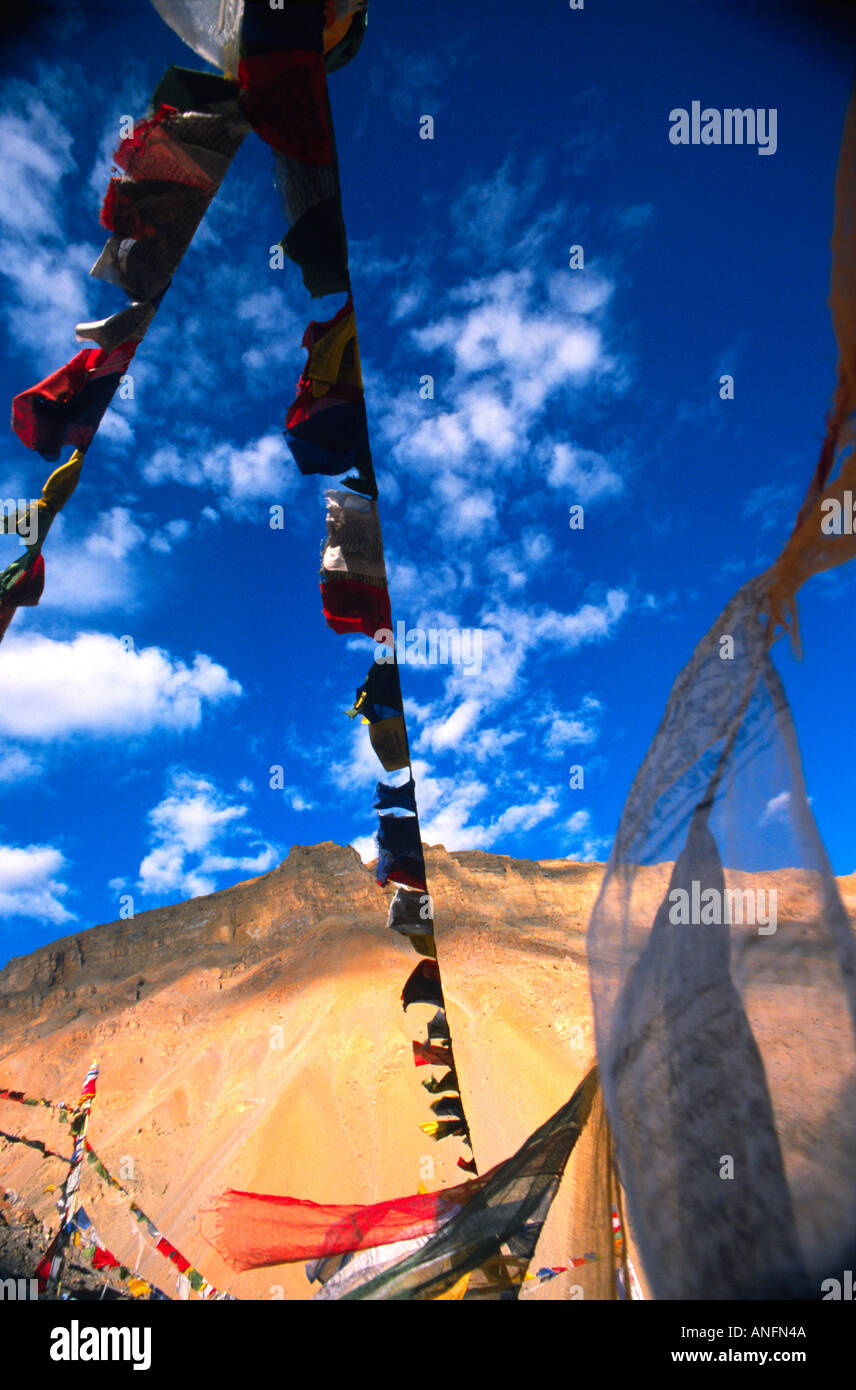 prayer flags with a mountain, india Stock Photo - Alamy