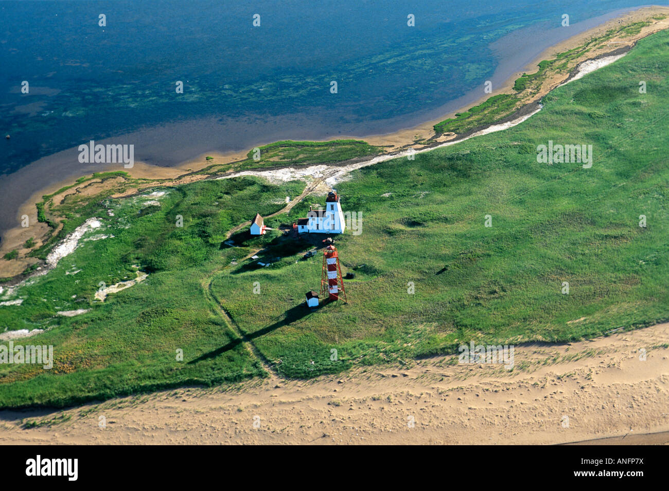 Aerial of Cascumpeque Lighthouse, Northport, Prince Edward Island ...