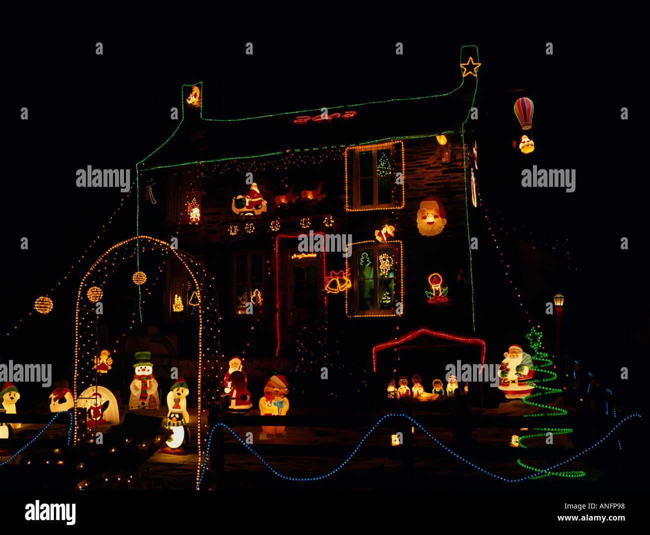 Christmas Lights Decorating House in 2002 Wales UK Stock Photo - Alamy