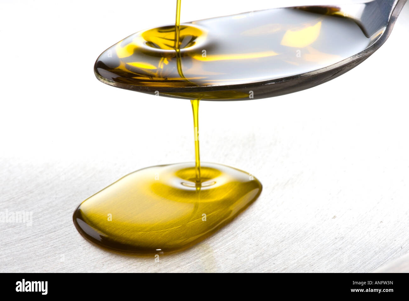 Oil pouring on spoon Stock Photo - Alamy