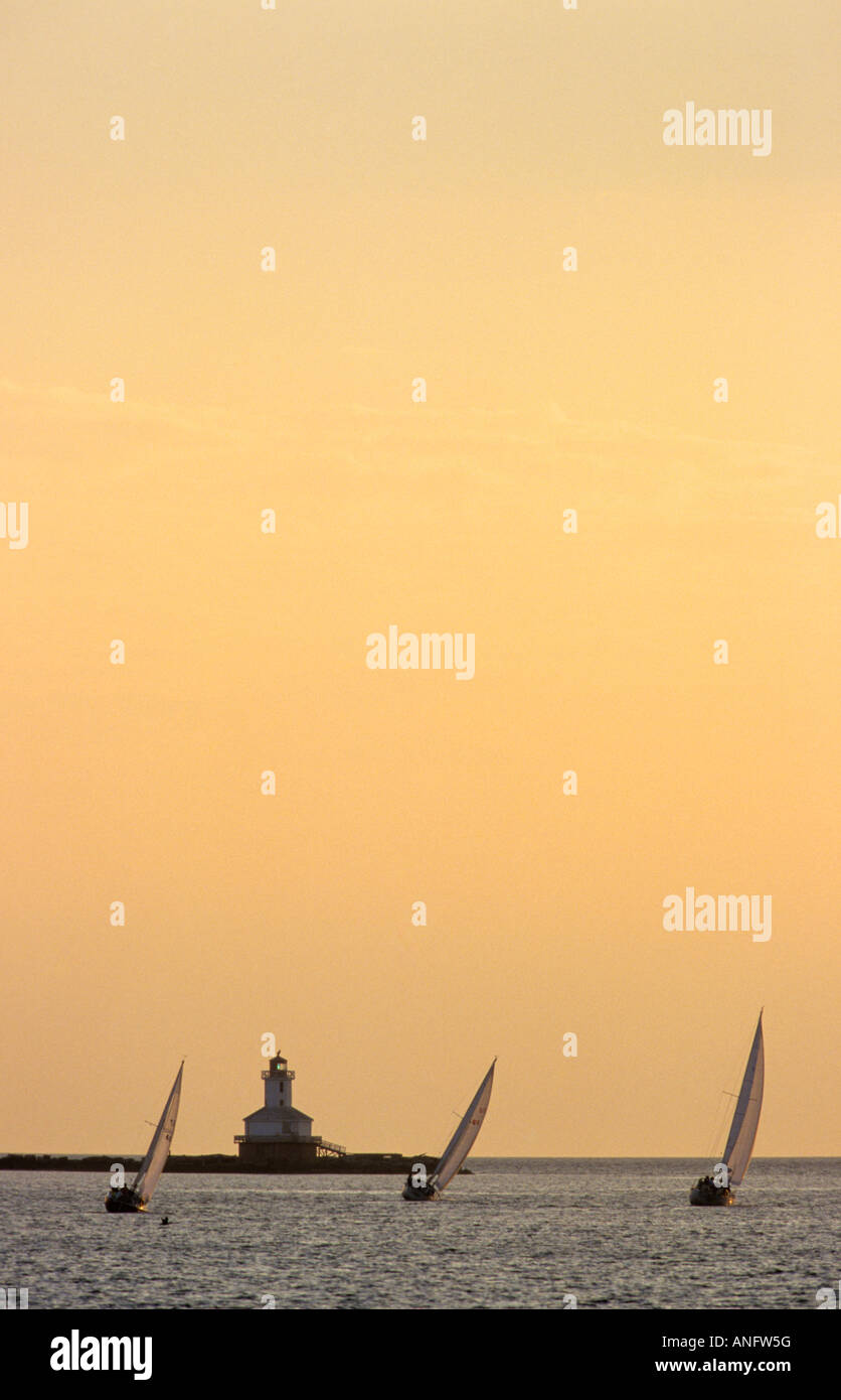 Sailboats racing off Schurman's Point Lighthouse, Summerside, Prince ...