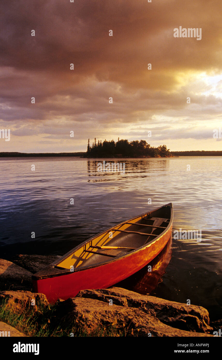 Canoe on Nutimik Lake, Whiteshell Provincial Park, Manitoba, Canada ...