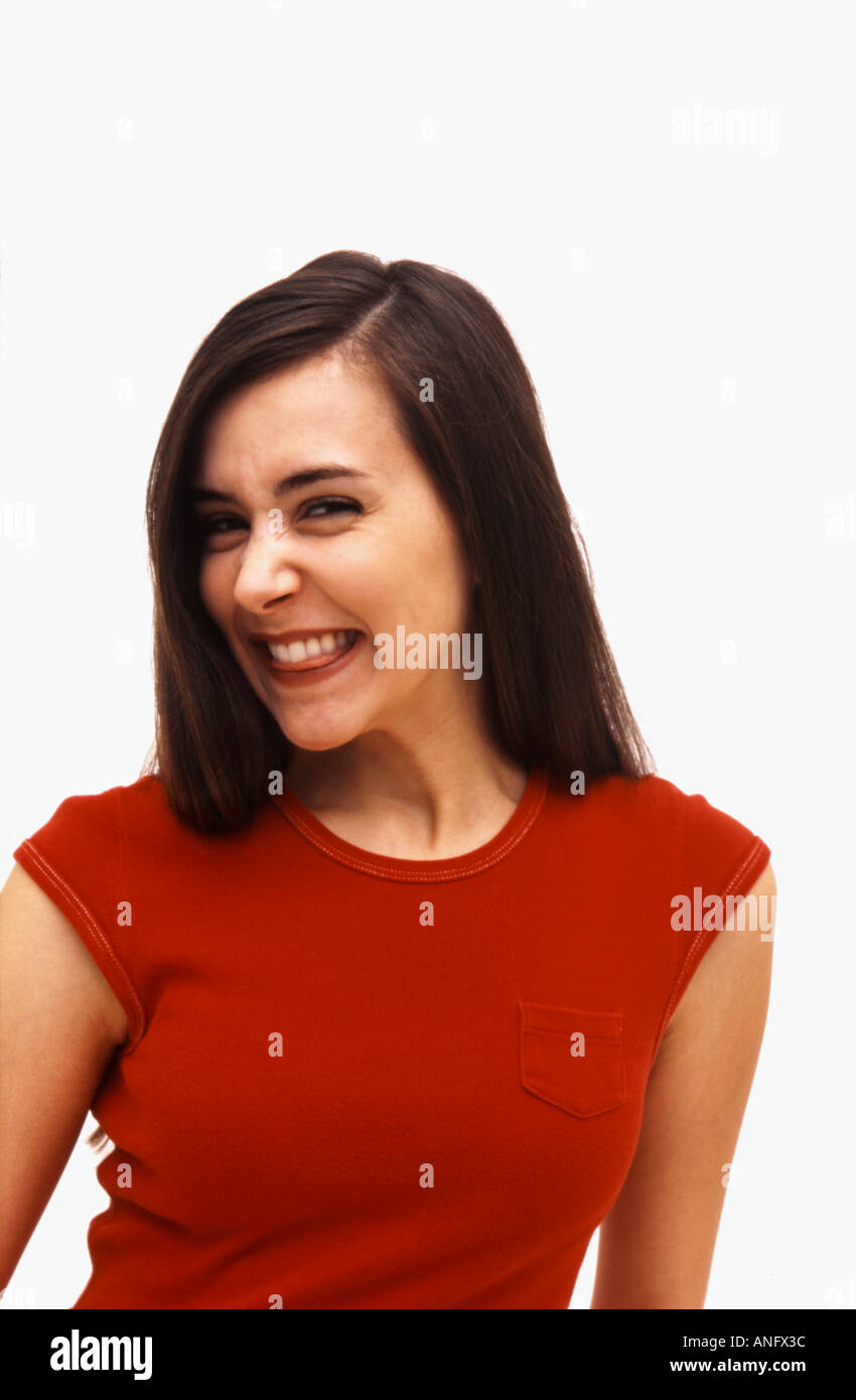 Caucasian female looking happy Stock Photo - Alamy