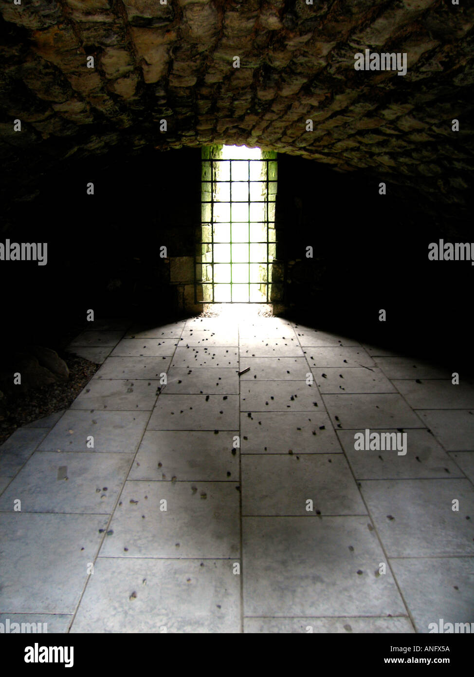 Old stone cell in castle dungeon with barred gate Stock Photo - Alamy