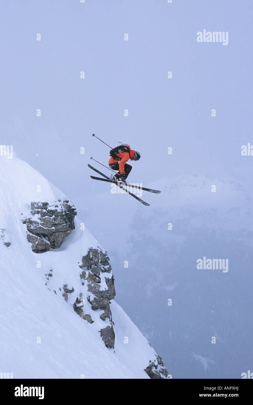 young man skiing Delirium Dive, Sunshine Village, Alberta, Canada Stock ...