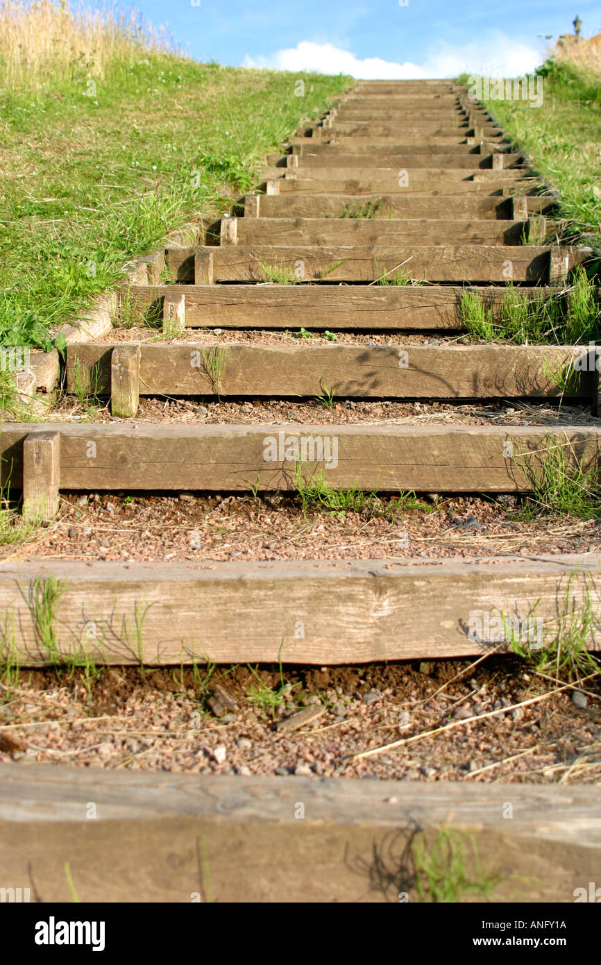 Wooden steps on park path Stock Photo - Alamy