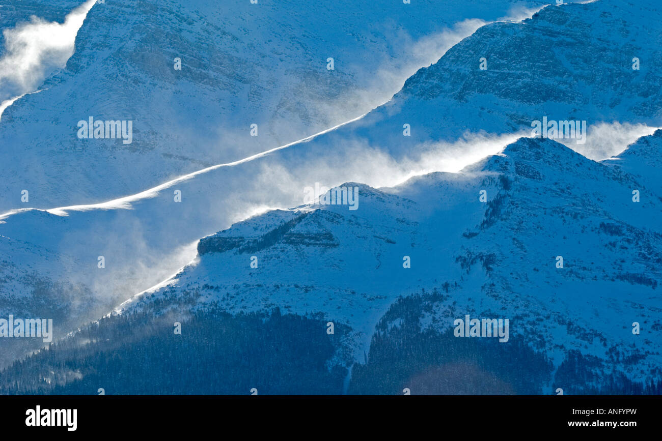 Sofa Mountain. Wind blowing snow from ridges. Wind in this area can ...