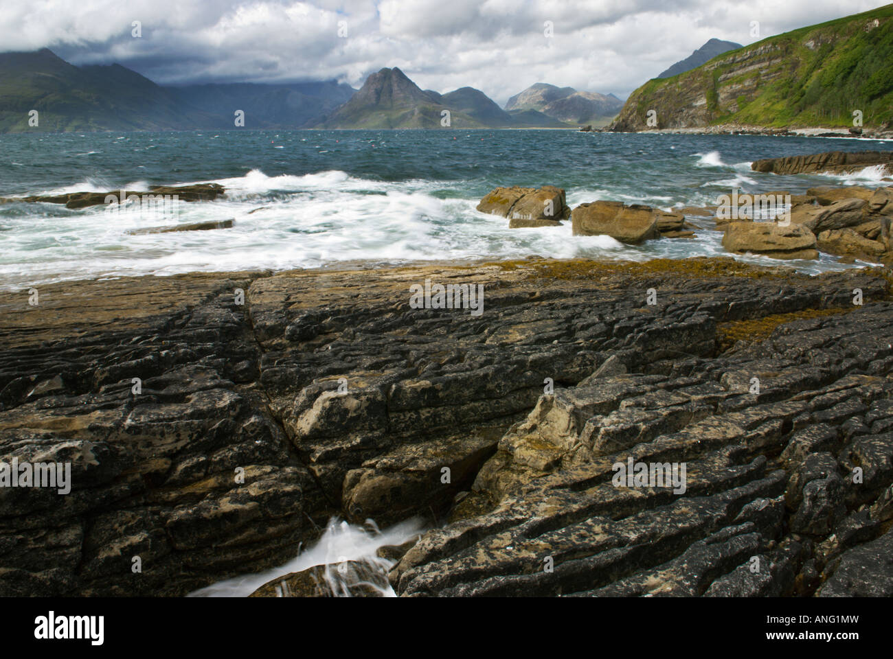 Waves Sea Surf Breaking On The Shoreline Cuilin Mountains In The ...