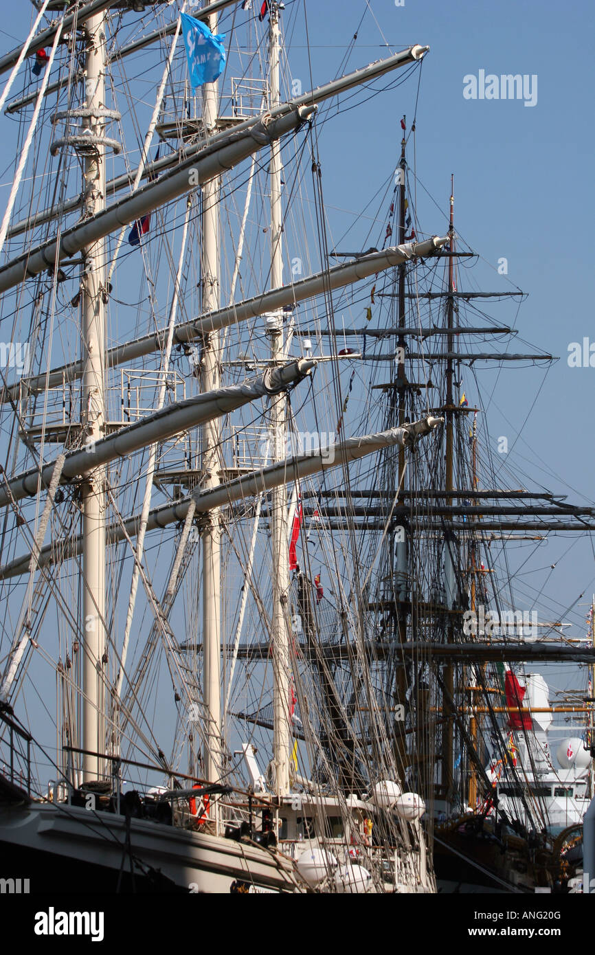 masts and ropes of ancient sailing ships at sail 2005 Amsterdam Stock ...