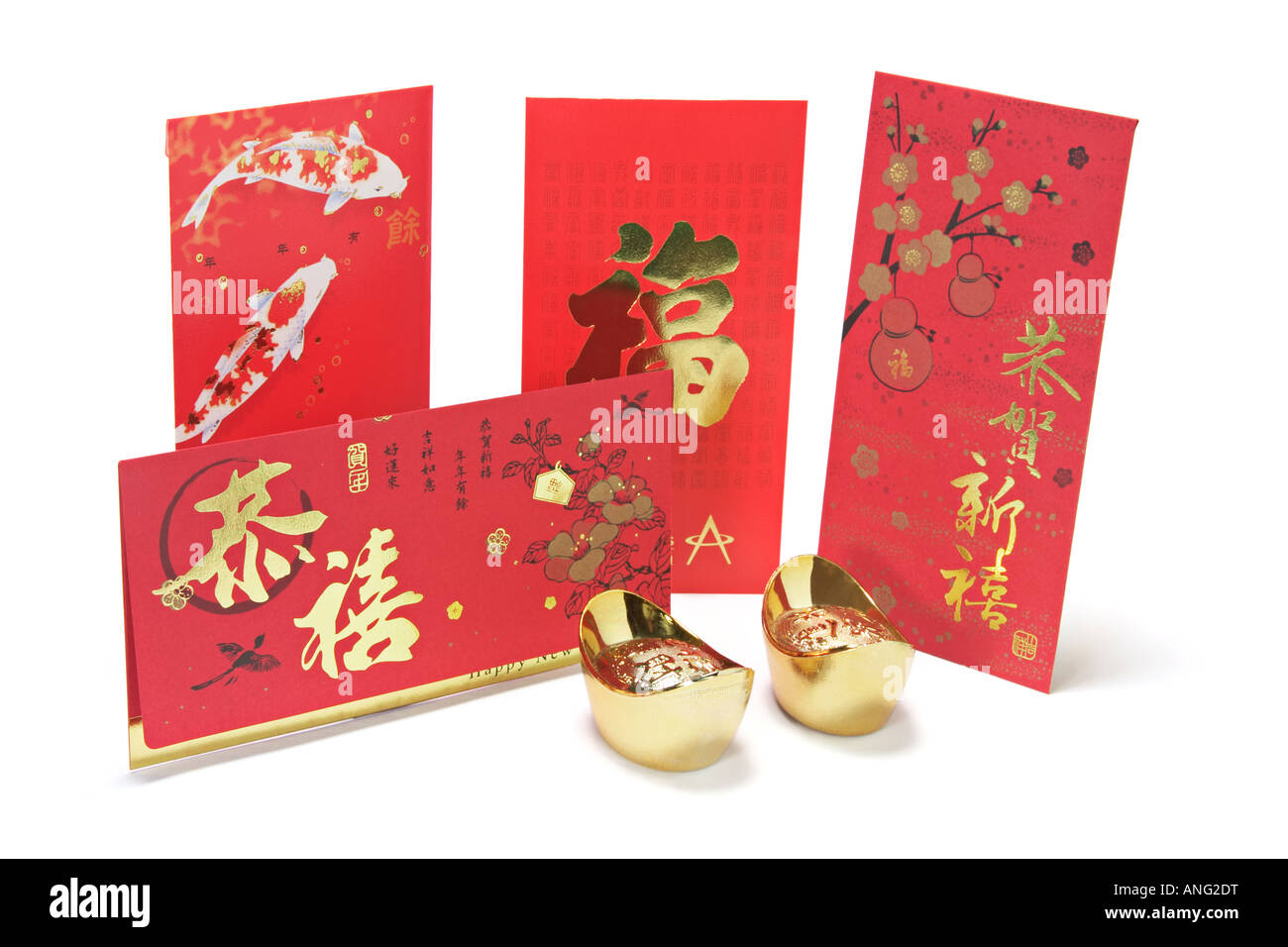Gold Ingots and Red Packets Stock Photo - Alamy