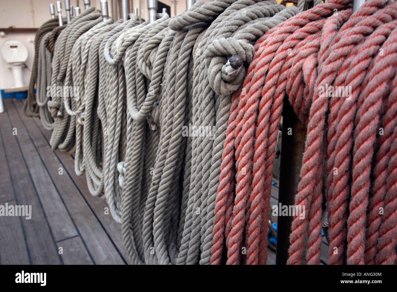 ropes on ancient sailing ship Stock Photo - Alamy