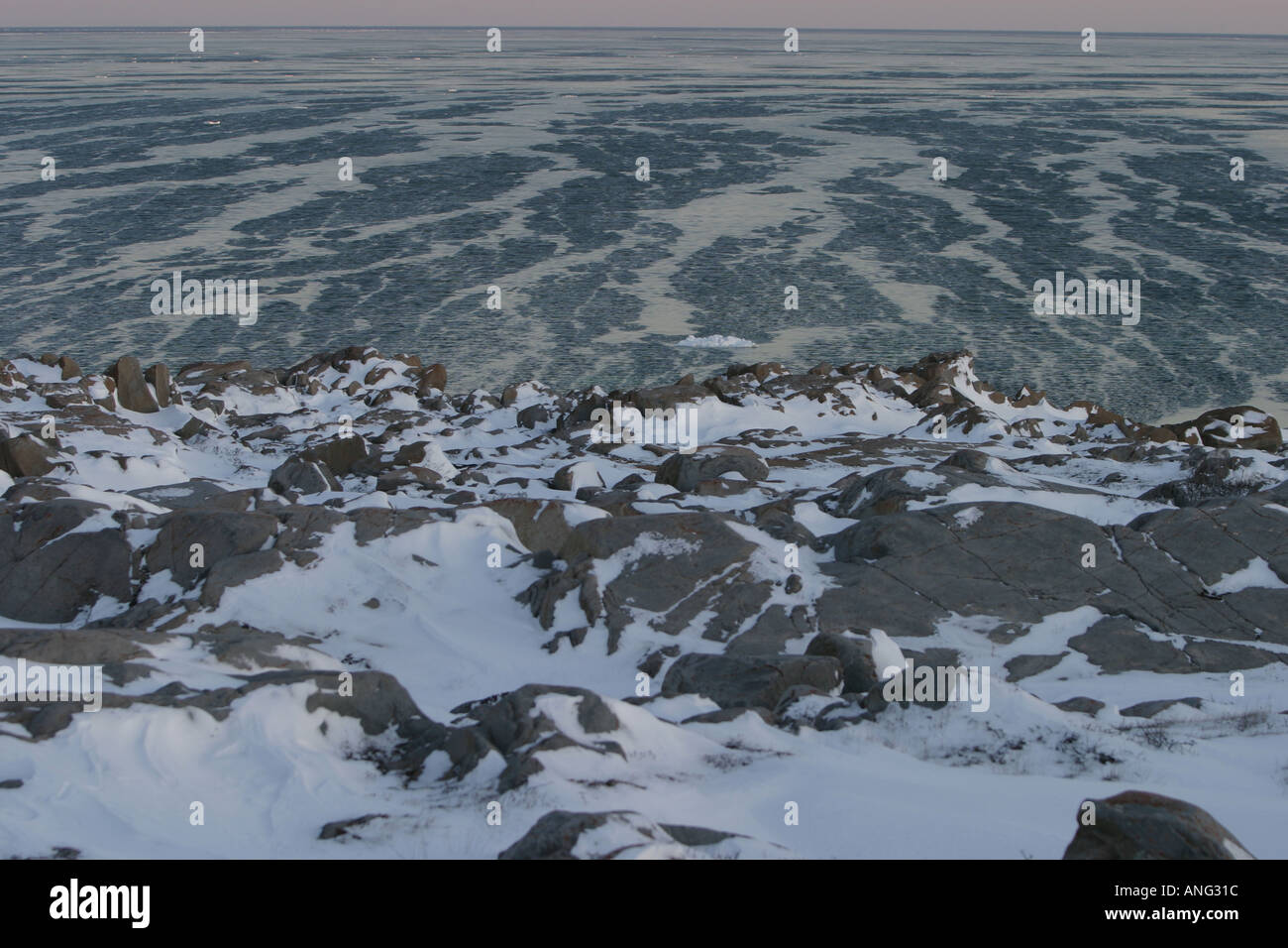 Southerly wind pushes the sea ice away from the coast outside Churchill ...