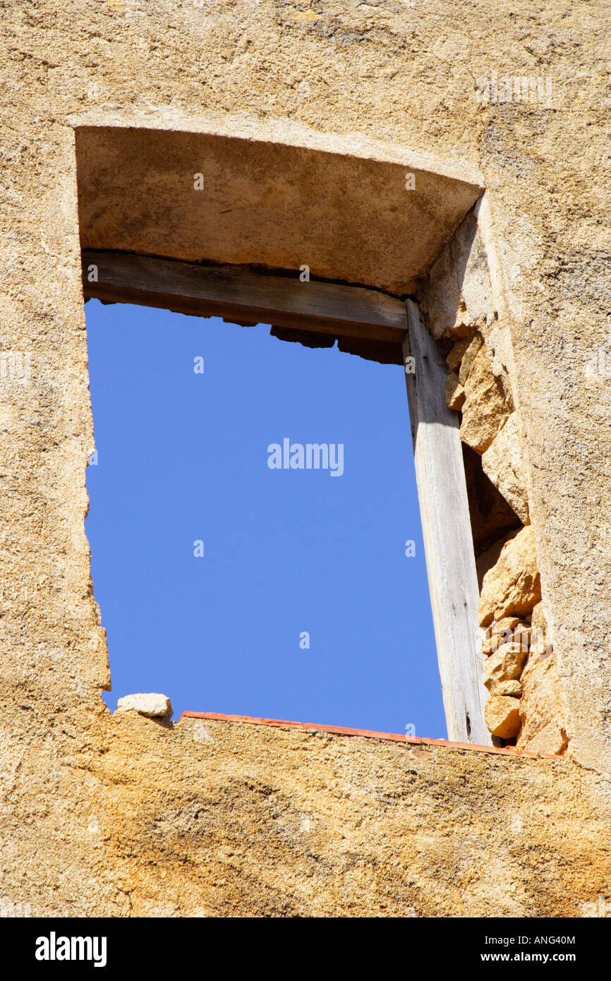 empty window with damaged wall and blue sky Stock Photo - Alamy