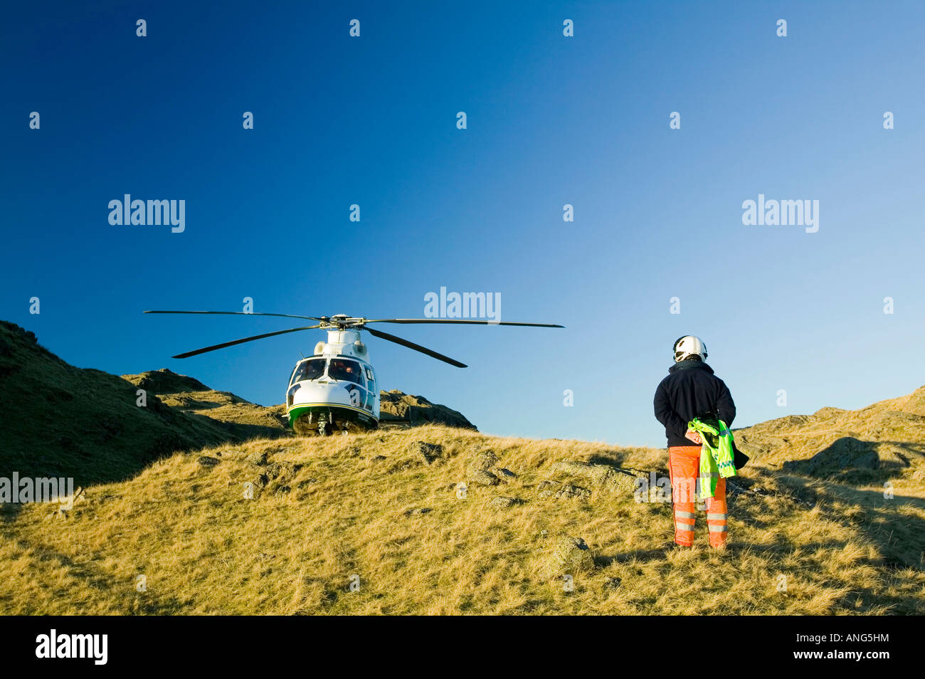 An Air Ambulance at an mountain rescue incident in the Lake district UK ...