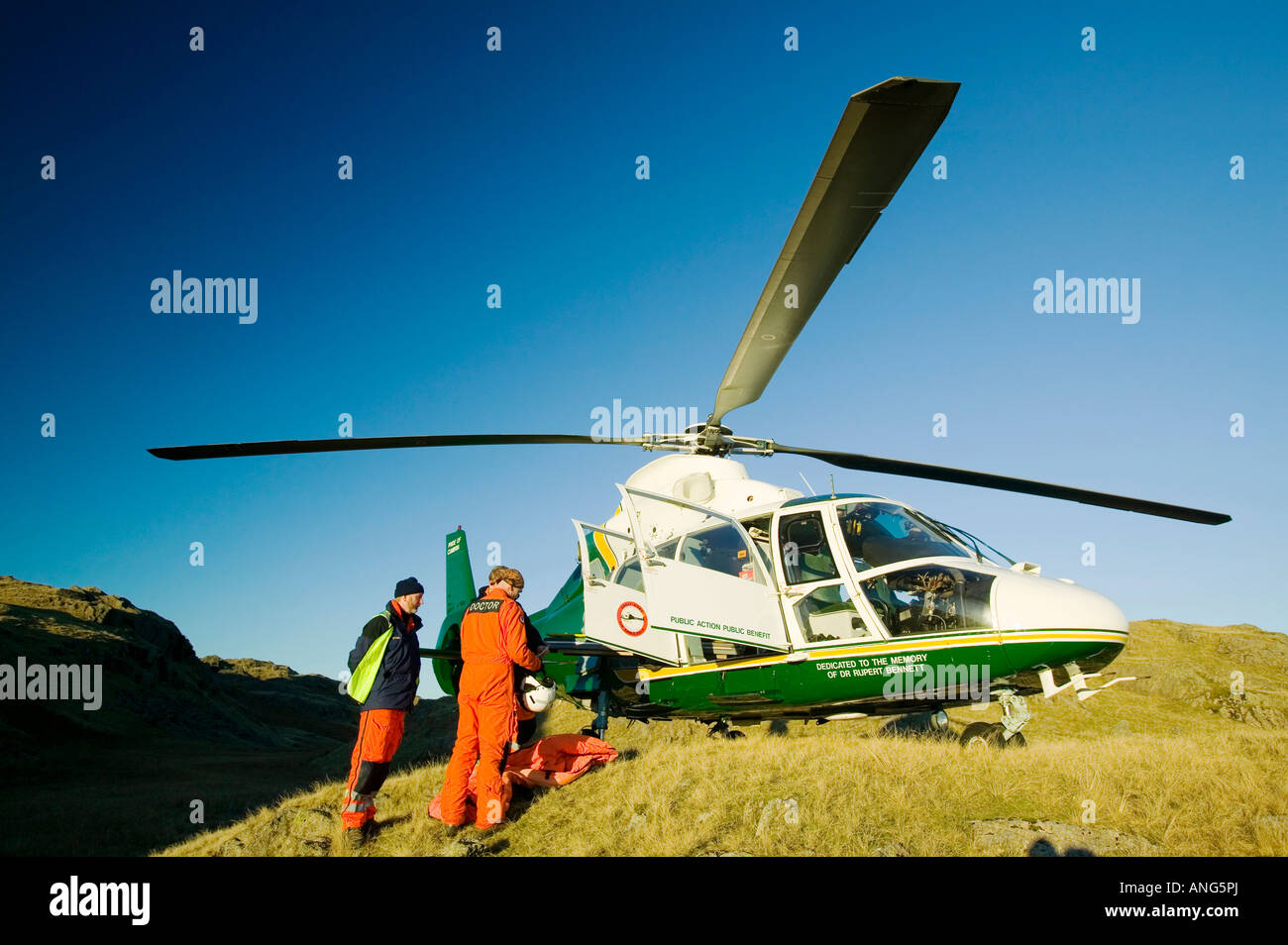 An Air Ambulance at an mountain rescue incident in the Lake district UK ...