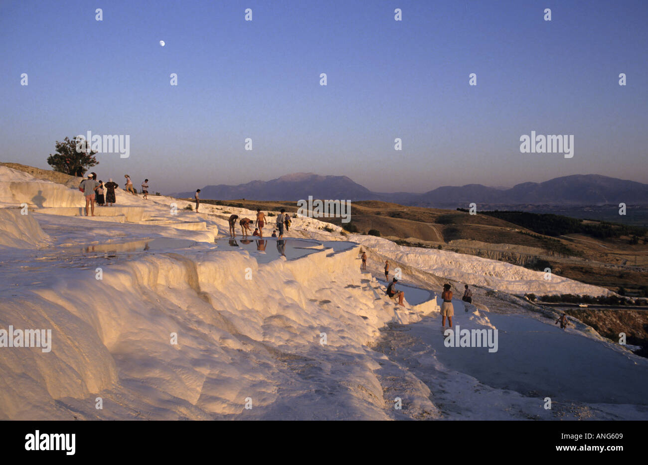 Turkey Pamukkale The Cotton Castle People Bathing In The Pools Stock ...