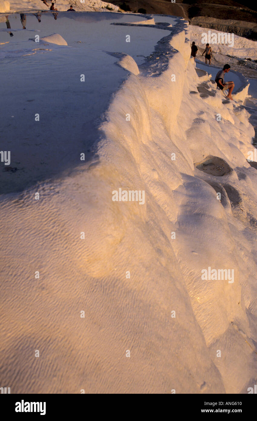 Turkey Pamukkale The Cotton Castle People Bathing In The Pools Stock ...