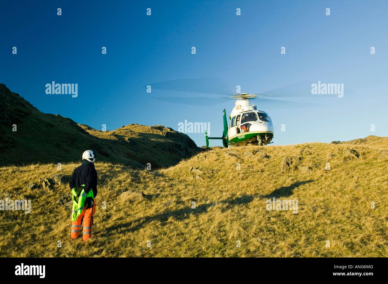 An Air Ambulance at an mountain rescue incident in the Lake district UK ...