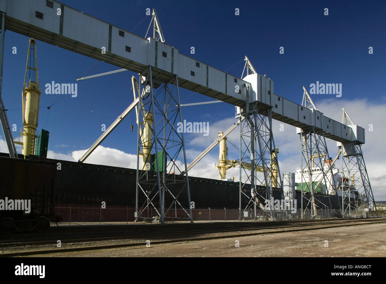 USA, WISCONSIN, Superior: Lake Superior Shore, Loading Dock & Freighter ...