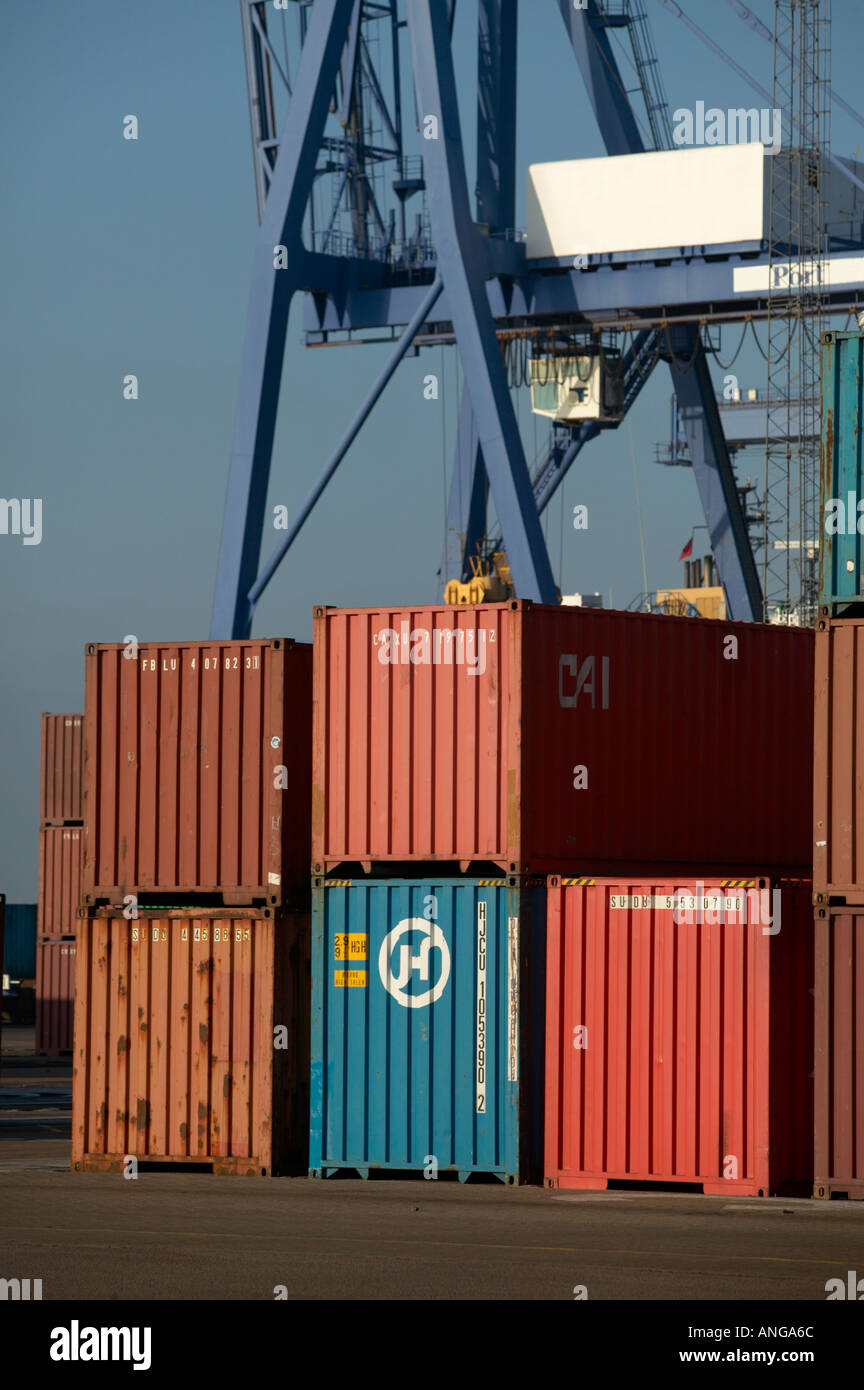 metal shipping containers stacked at container port dockside Stock ...
