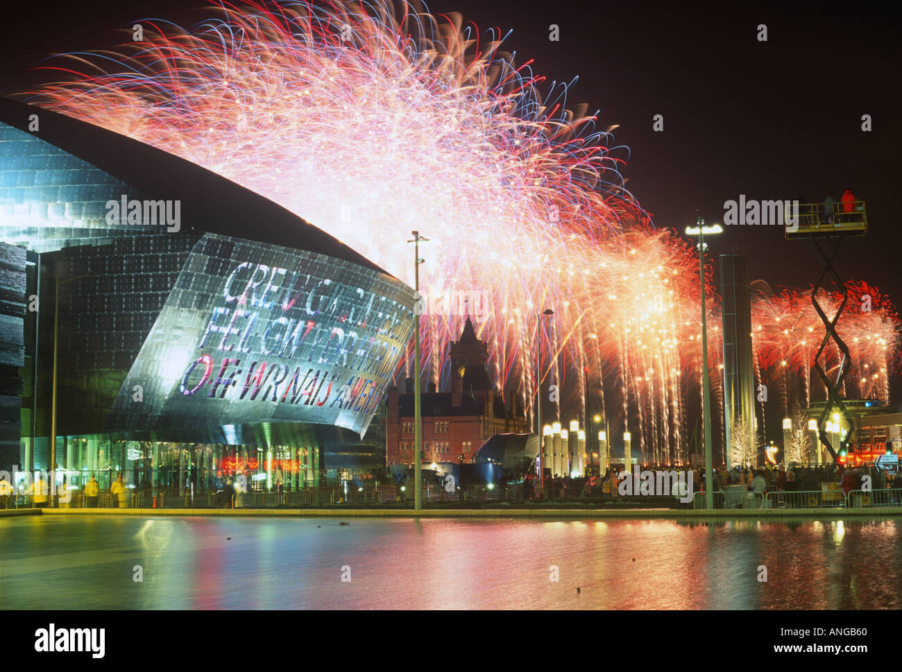 Fireworks Display Millennium Centre Cardiff Bay South Wales Stock Photo ...