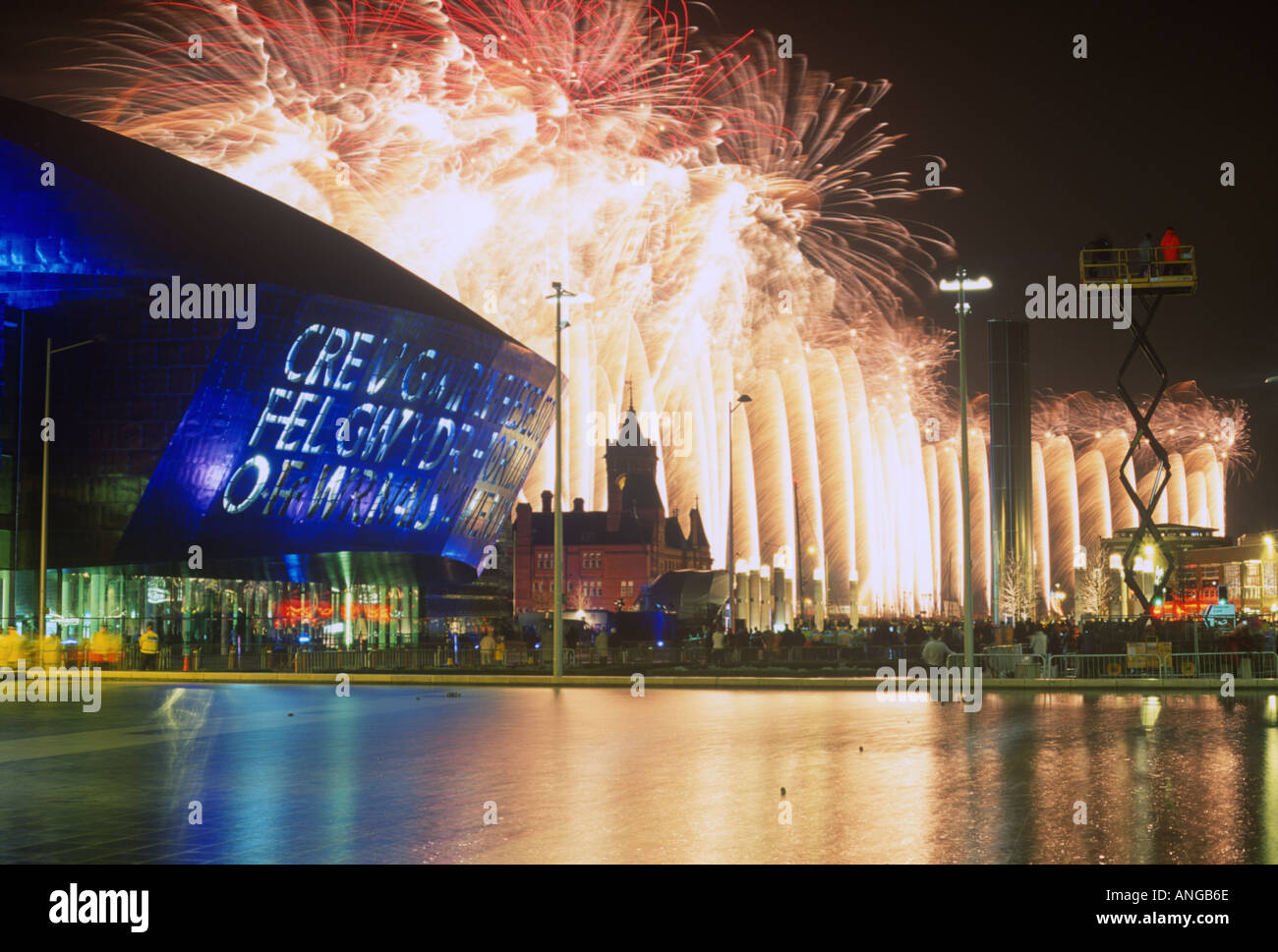 Fireworks Display Millennium Centre Cardiff Bay South Wales Stock Photo ...