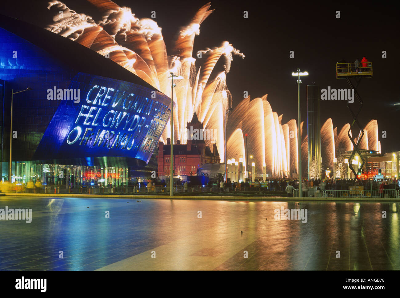 Fireworks Display Millennium Centre Cardiff Bay South Wales Stock Photo ...