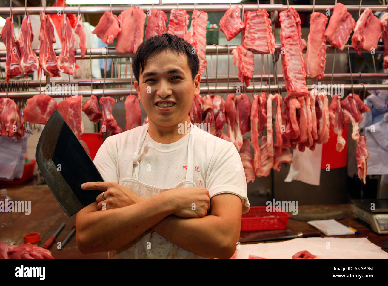 Tai Po food market Hong Kong, China, Asia. Chinese Butcher Stock Photo ...