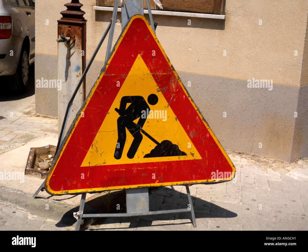 Sicily Italy Santo Stefano di Camastra Workman Road Sign Stock Photo ...