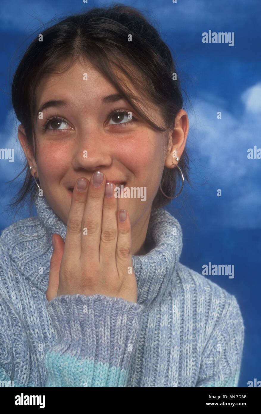 Nervous bashful reserved grin hi-res stock photography and images - Alamy