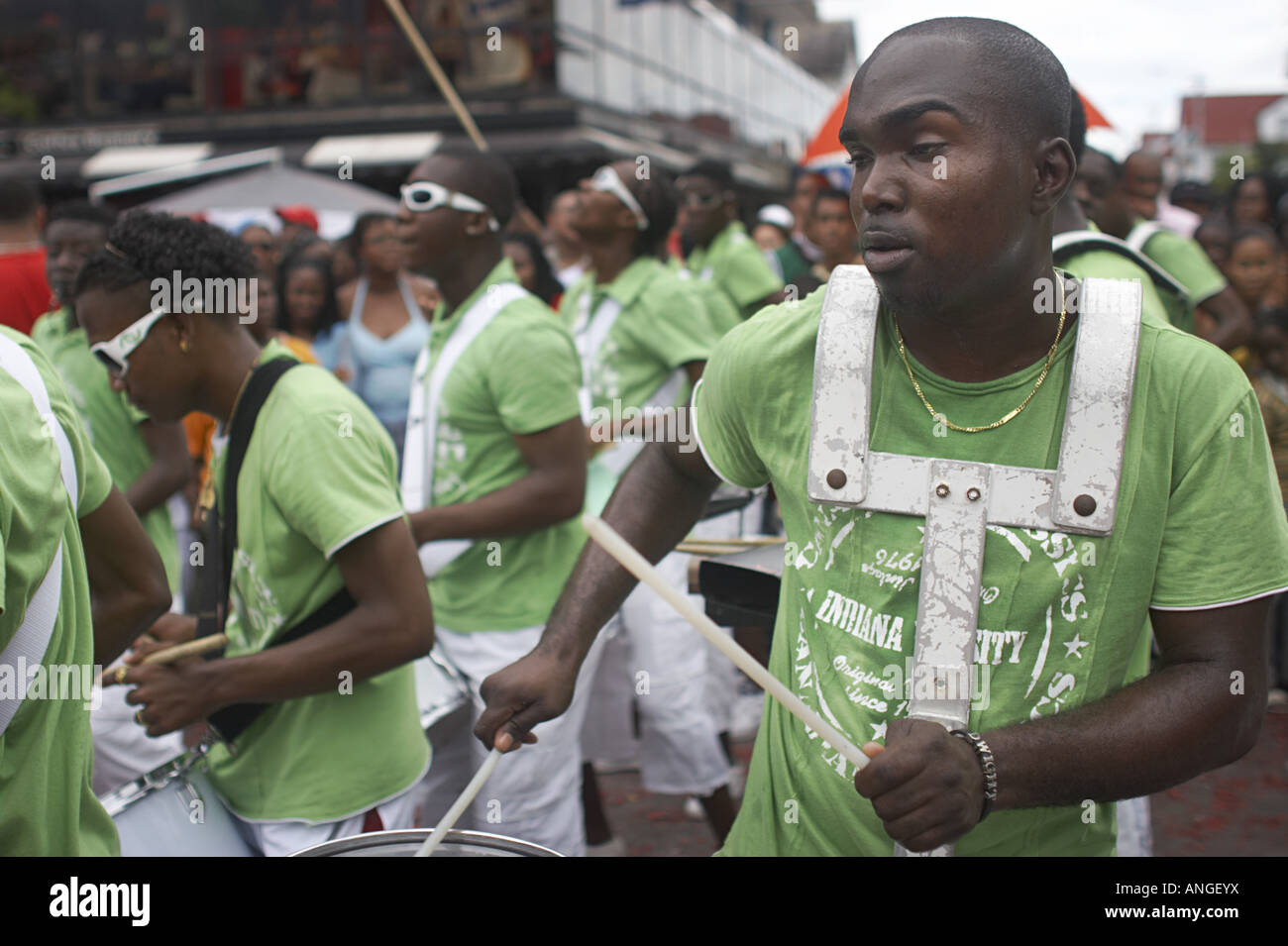 Drum band playing on Buurenstraat the main street in Paramaribo ...