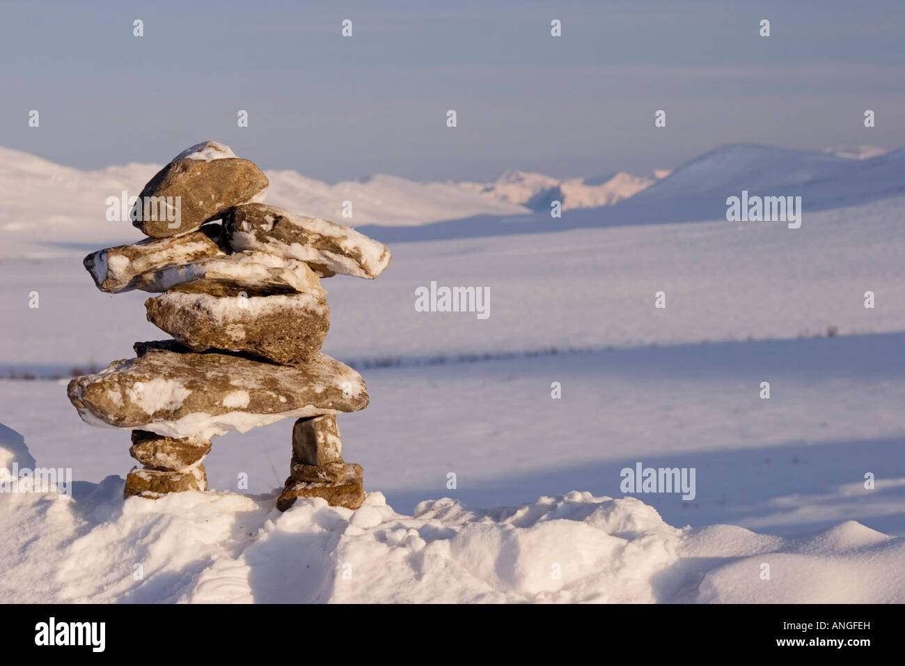 Alaska, winter, Inukshuk, winter scenery, chandalar shelf Stock Photo ...