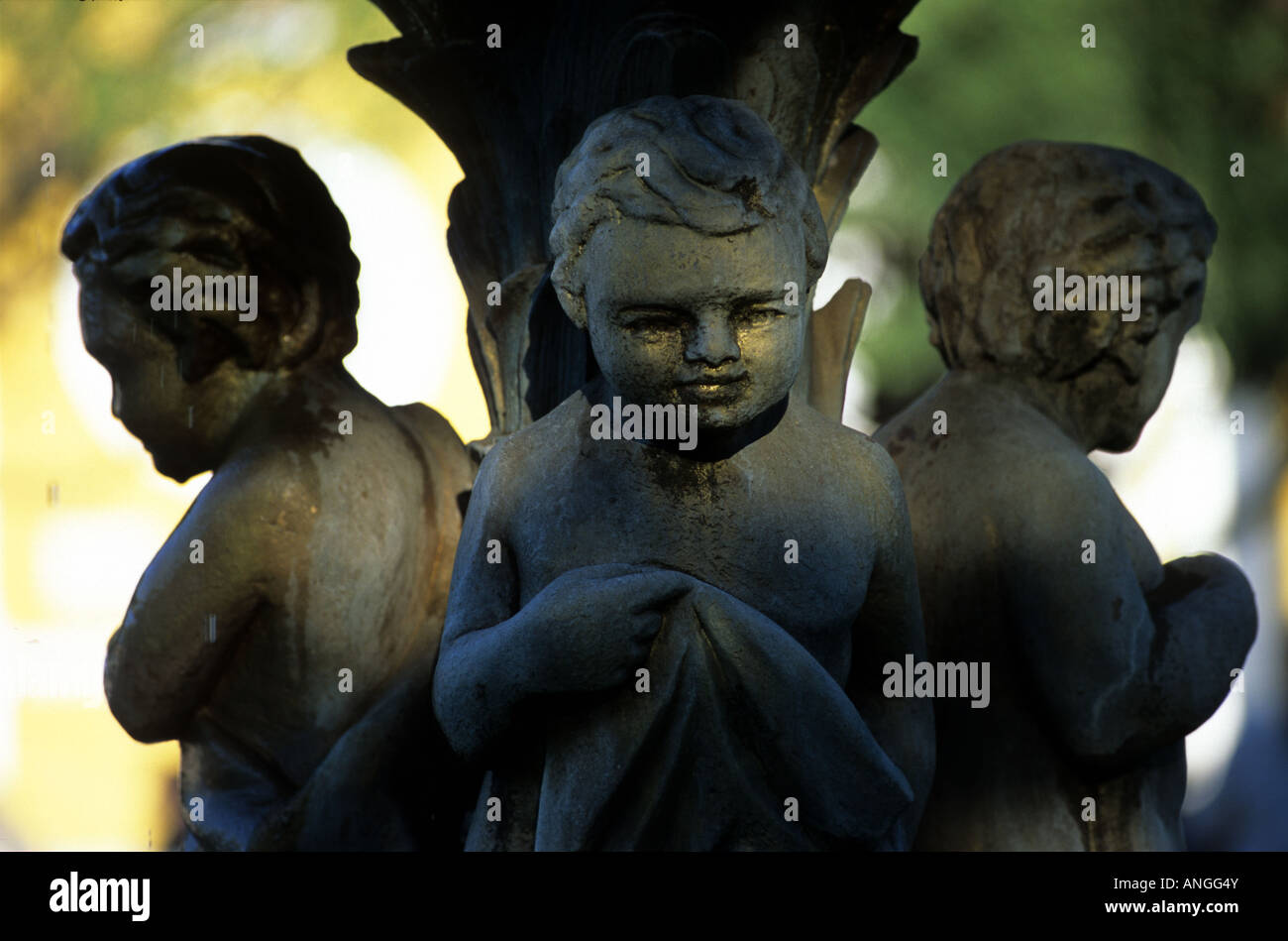 Granada, Nicaragua. Spanish colonial sculptures in fountain at Parque ...