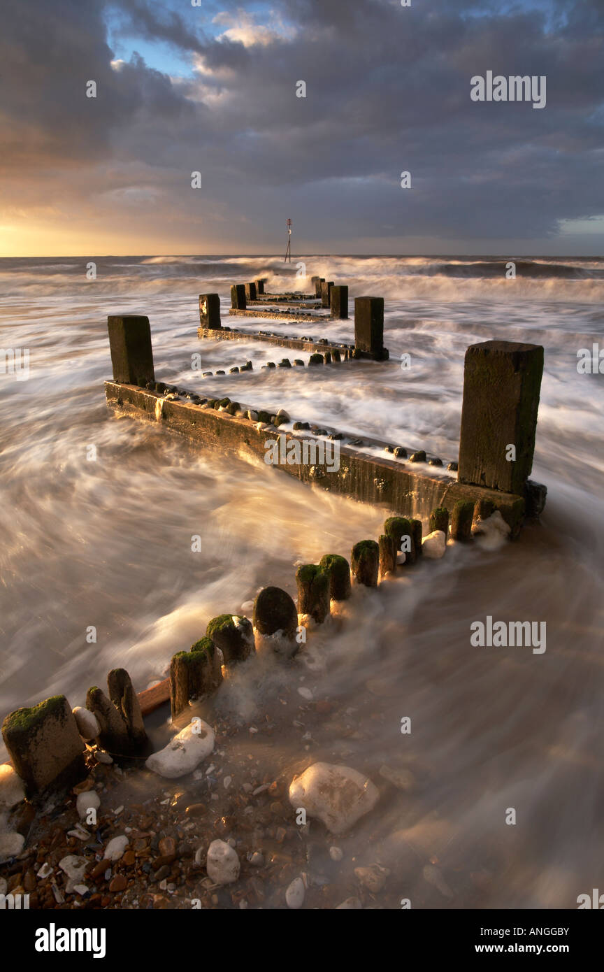 Hunstanton groynes photographed at sunset on the North Norfolk Coast ...