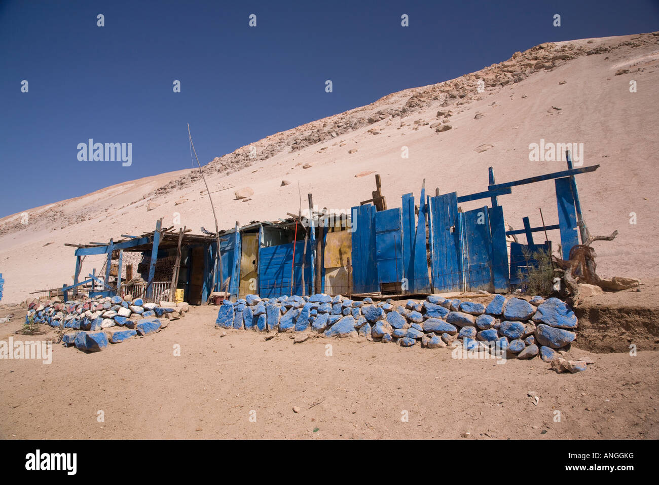 Blue shack in the Atacama Desert Chile Molino near Arica Stock Photo ...