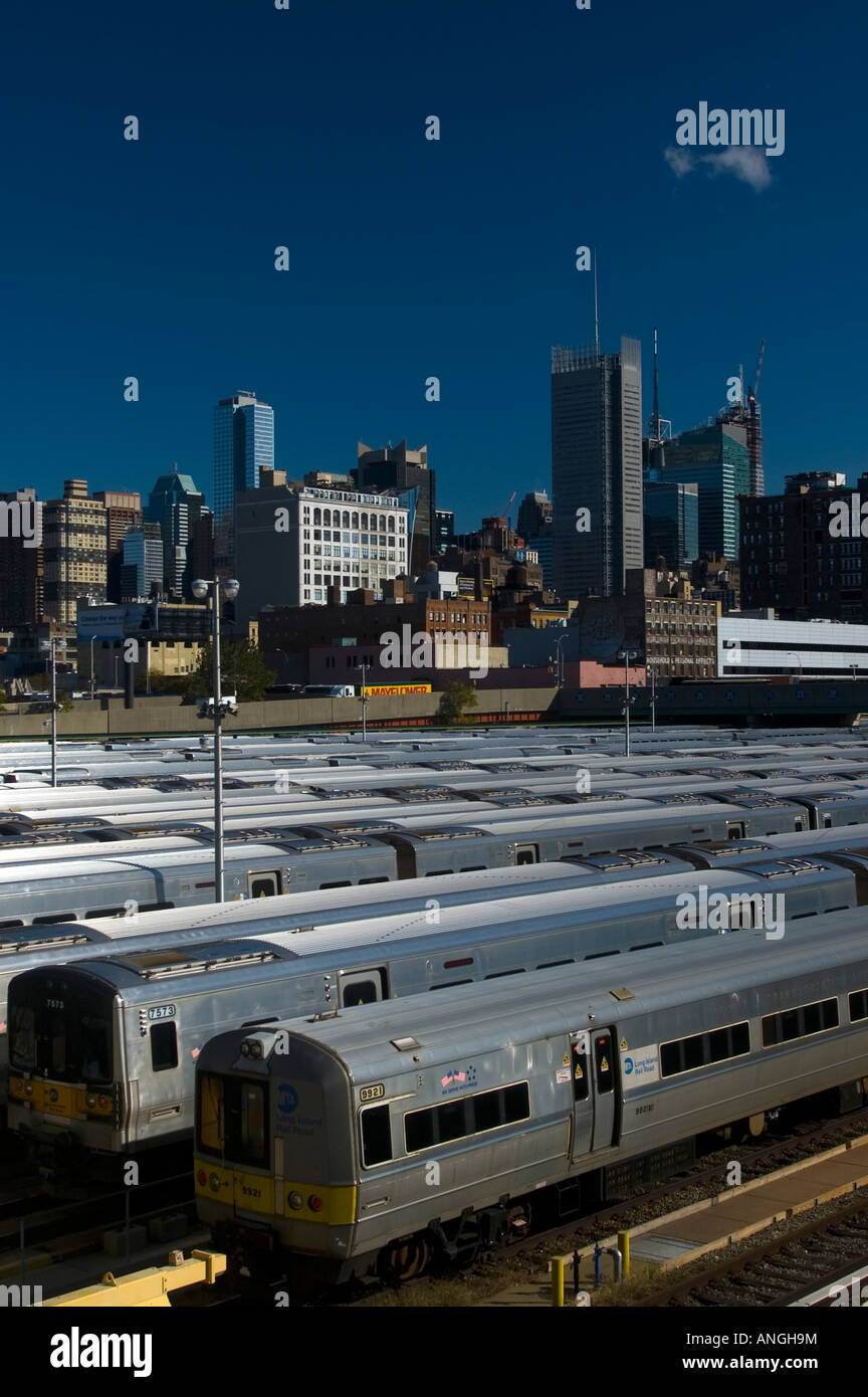 Long Island Railroad trains on layups in the Hudson Yards west between ...