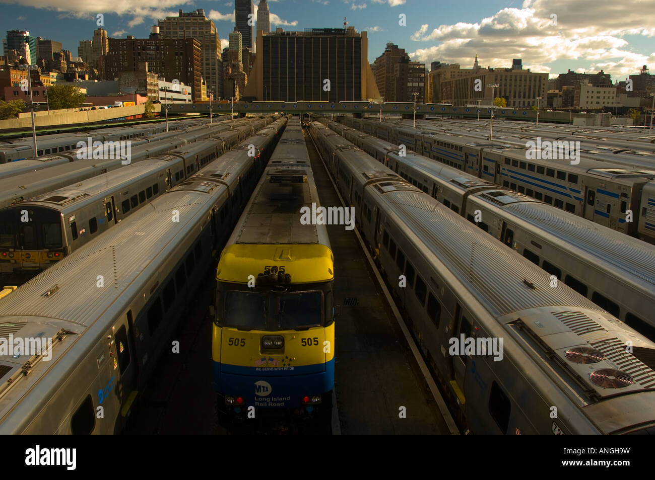 Long Island Railroad trains on layups in the Hudson Yards west between ...