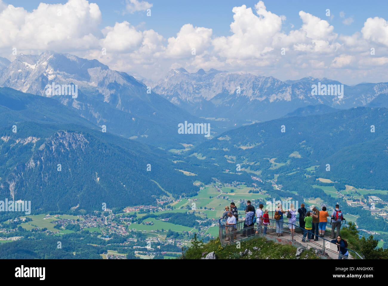 Crowd of tourists standing at lookout point at Kehlsteinhaus, Hitler's ...