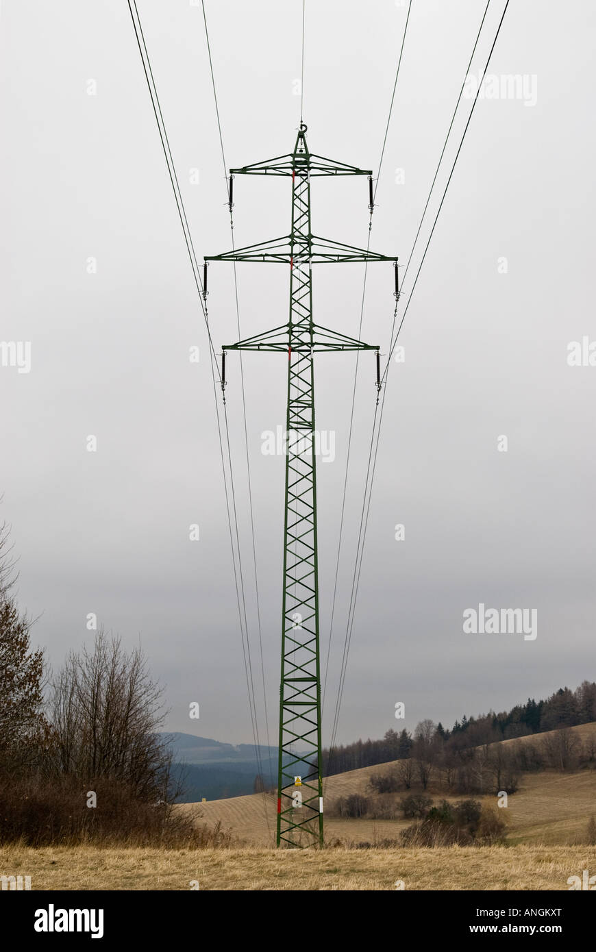 Power lines in field above Cesky Krumlov, Czech Republic Stock Photo ...