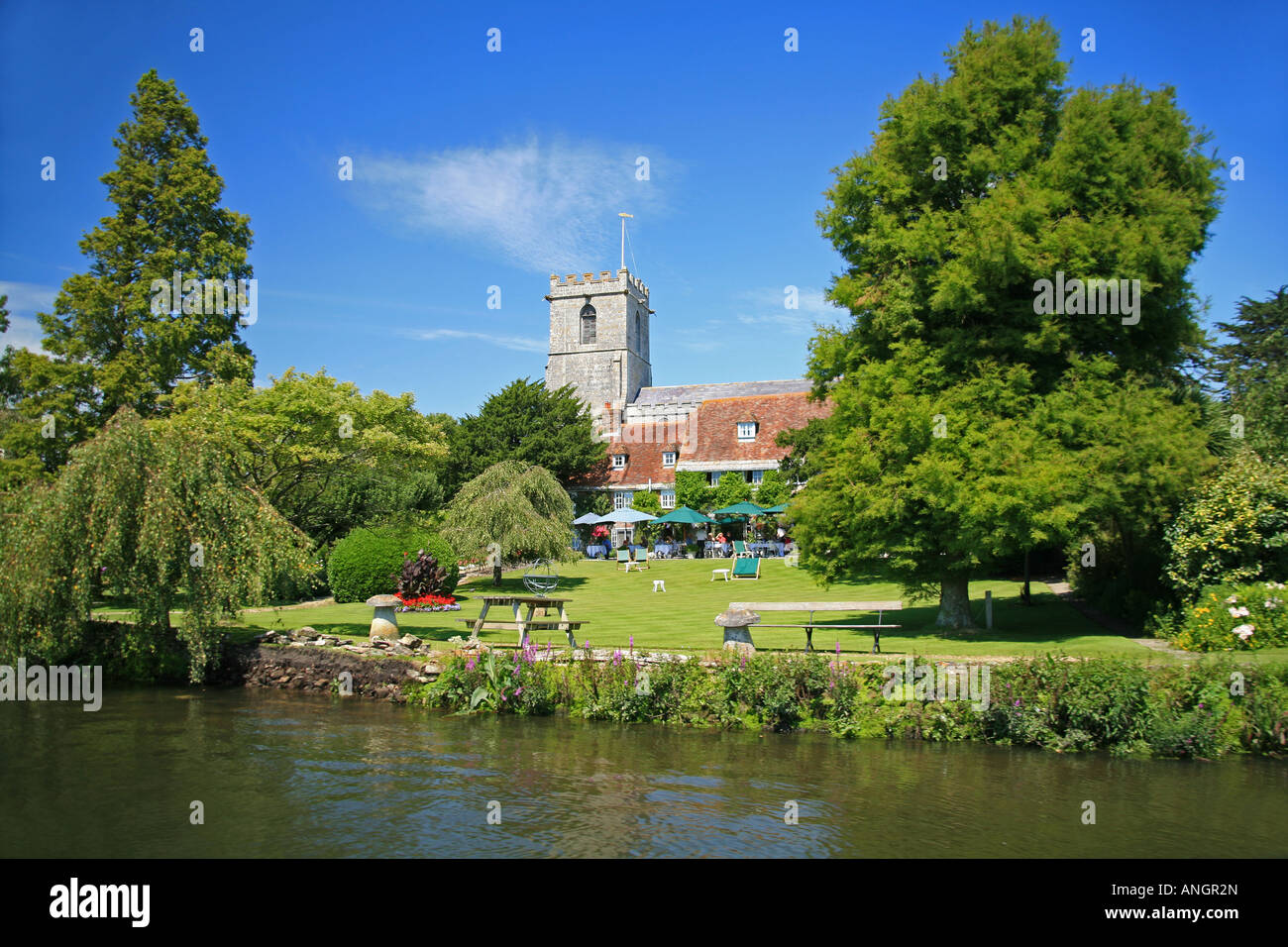 Priory Hotel Gardens River Frome St Mary s church Wareham Dorset UK ...