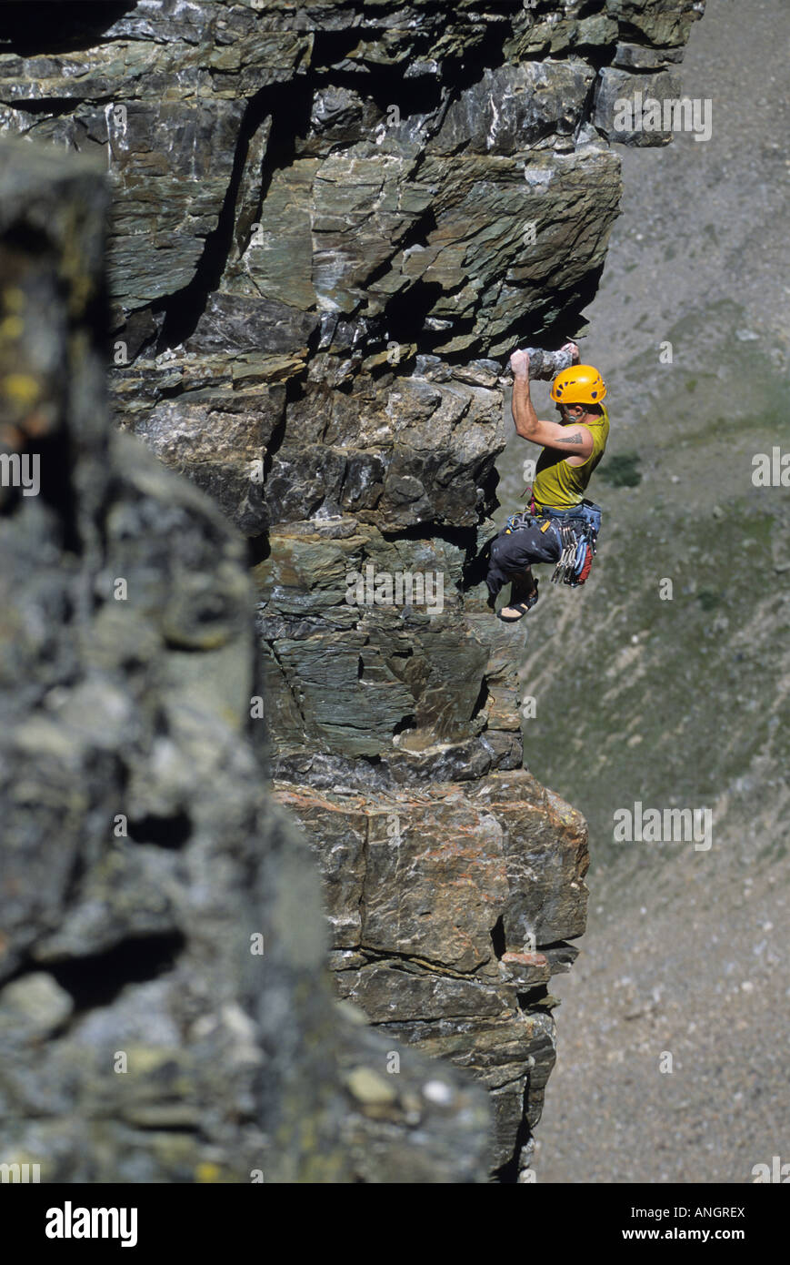 Young man climbing the cardiac arete on the grand sentinel hi-res stock ...