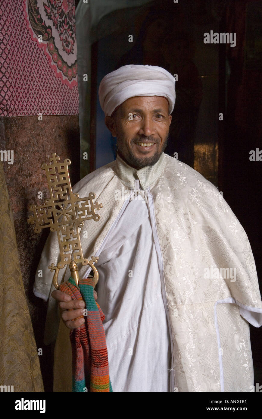 Church Priest holding a Lalibela Cross, Lalibela, Ethiopia Stock Photo ...