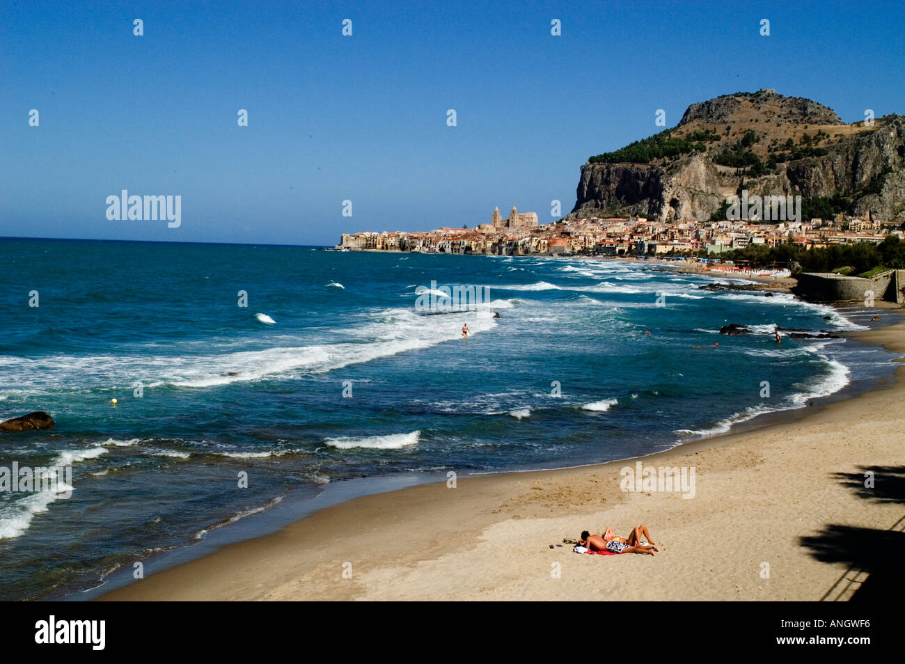Cefalu Beach Italy Coast Sunbathing Swimming Sicily Stock Photo - Alamy
