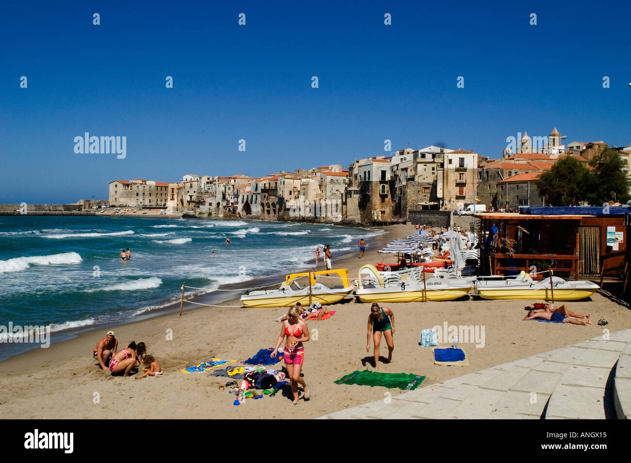 Cefalu Beach Sicily Italy Sea Coast Sunbathing Swimming Stock Photo - Alamy
